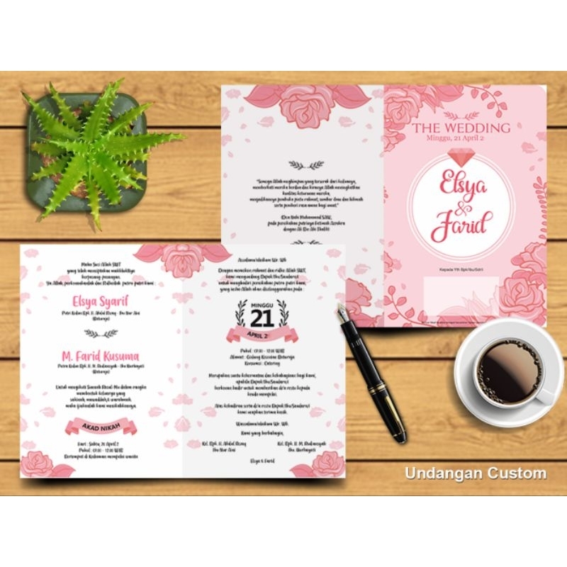 Jual kartu undangan pernikahan warna cerah warna pink | Shopee Indonesia