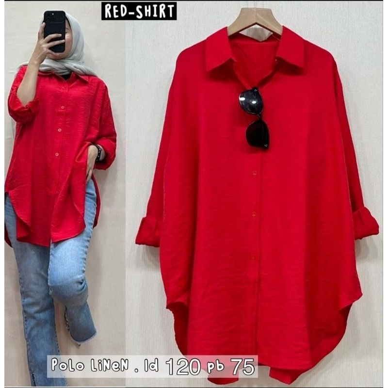 Jual KEMEJA WANITA MERAH POLOS IMPORT PREMIUN EDISI MERAH PUTIH ...