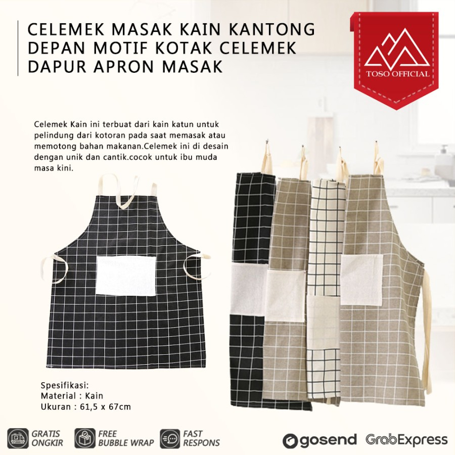 Jual CELEMEK MASAK KAIN KANTONG DEPAN MOTIF KOTAK CELEMEK DAPUR APRON ...