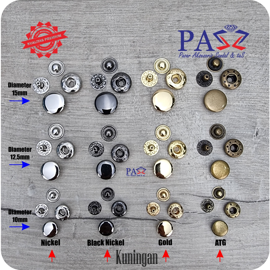 Jual Kancing Cetet Kuningan Snap Button KCK1 Harga 12set (Premium) | Shopee Indonesia