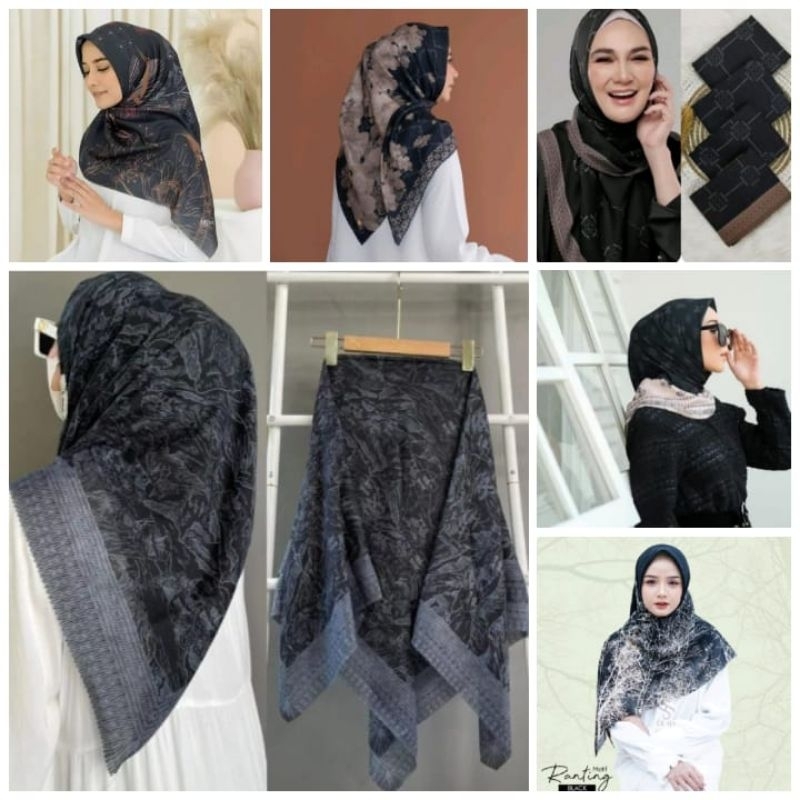 Jual Hijab Segi Empat Motif Series Hitam | Shopee Indonesia