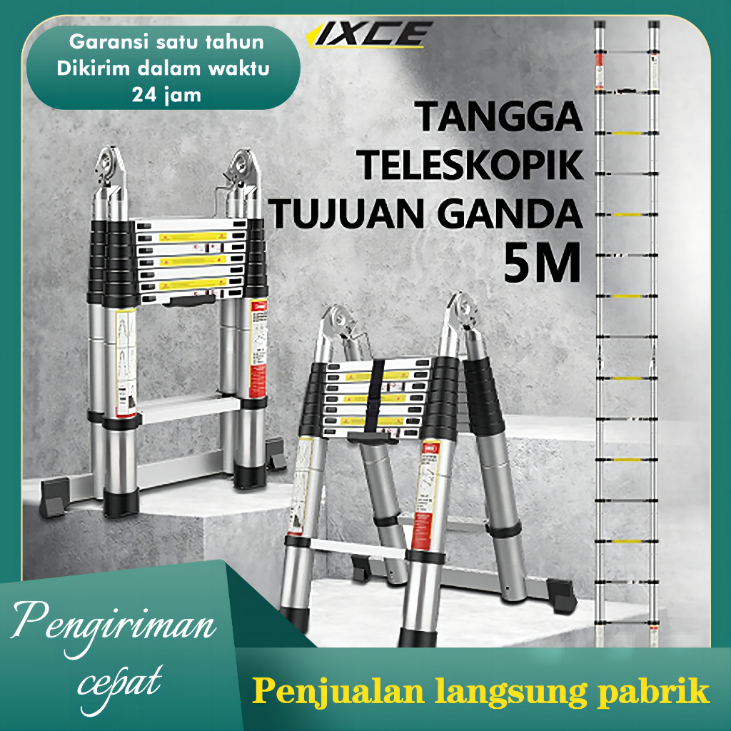 Jual IXCE Tangga Lipat Aluminium Teleskopik 2.5+2.5 5M Double ...