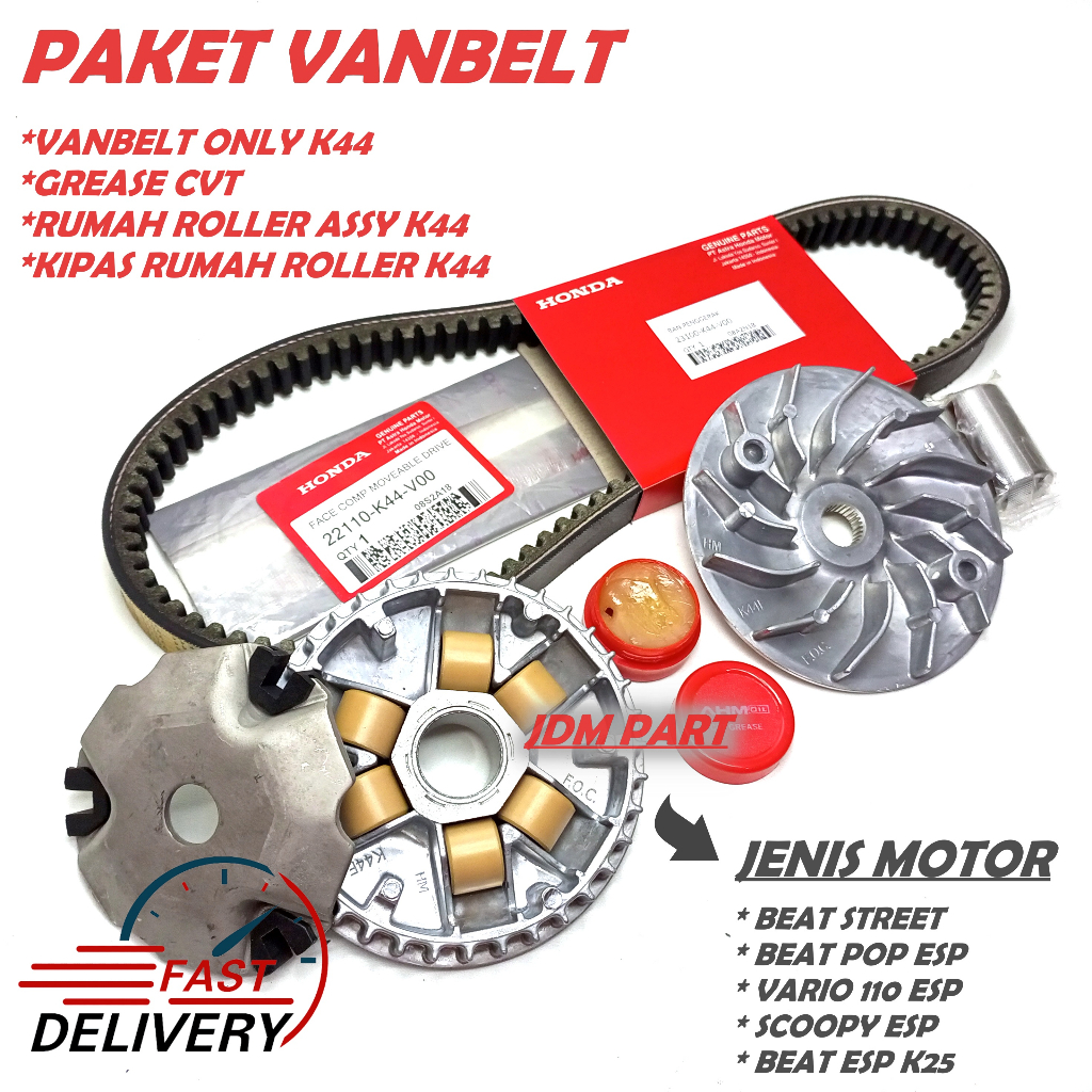 Jual PAKET CVT VANBELT ONLY K44 + RUMAH ROLLER ASSY K44 + KIPAS K44 + GREASE / GEMUK HONDA BEAT ...