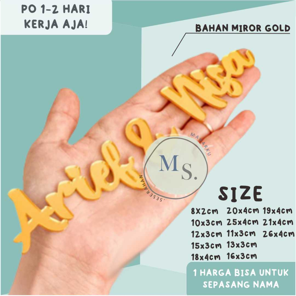 Jual READY sepasang NAMA AKRILIK MIRROR GOLD CUTTING LETTER chipboard ...