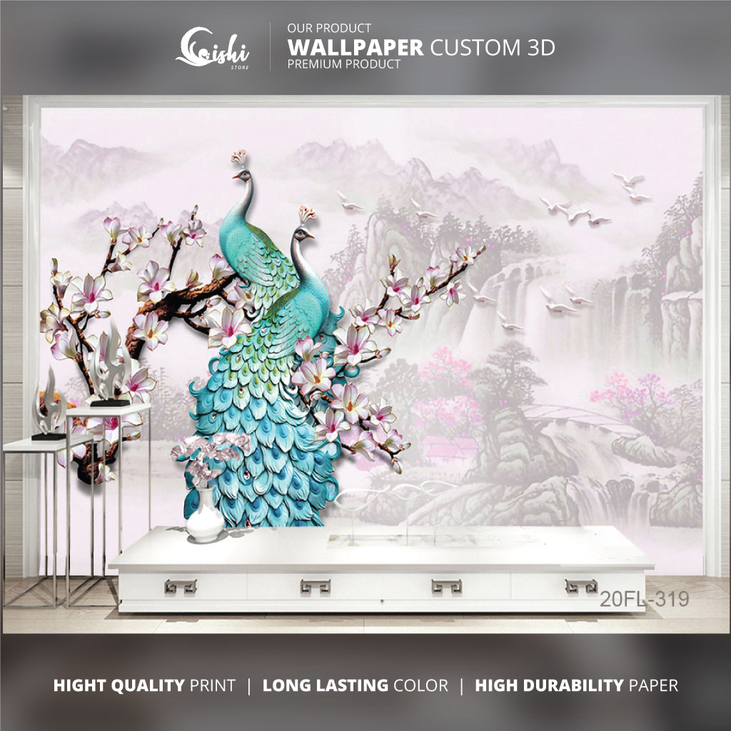 Jual Wallpaper Custom Ruang Tamu | Gambar Burung Merak 1.46 | Floral ...