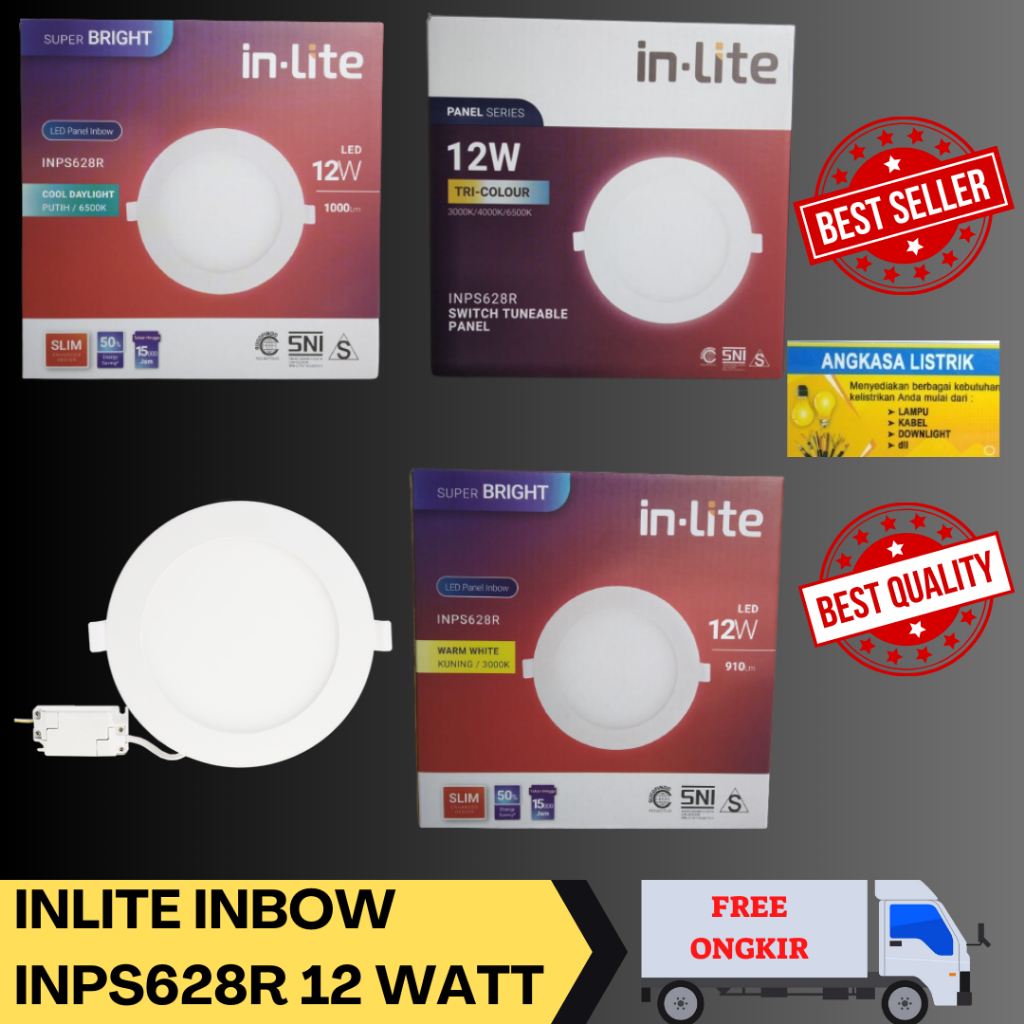 Jual LAMPU LED PANEL INBOW TRI-COLOUR INLITE 12W 12 WATT - INPS628R | Shopee Indonesia
