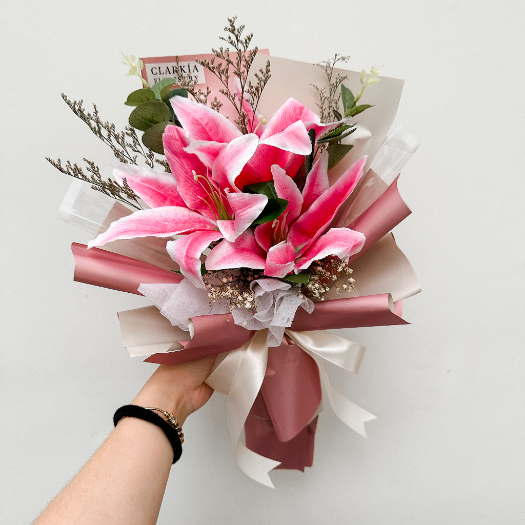 Jual Artificial 3 Lily Bouquet Clarkia | Buket Bunga Lily | Hadiah Kado ...