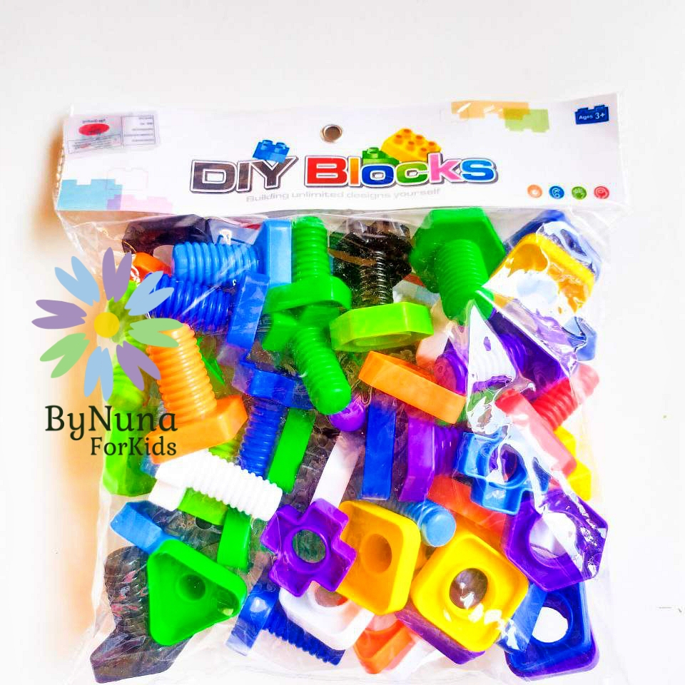 Jual DIY BLOCKS MAINAN ANAK PAUD TK SD TOYS PIPA BAUT MUR ANGKA HURUF ...