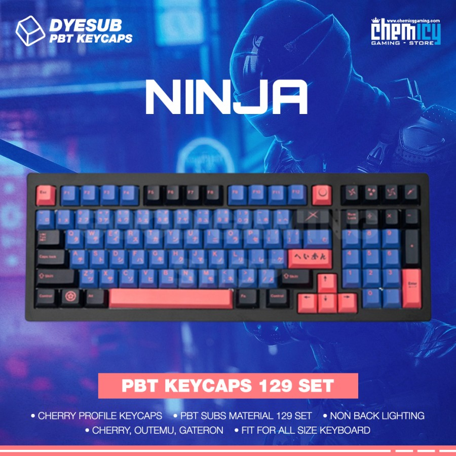 Jual Keycaps Ninja PBT Dye-subs 129 Set Cherry Profile | Shopee Indonesia