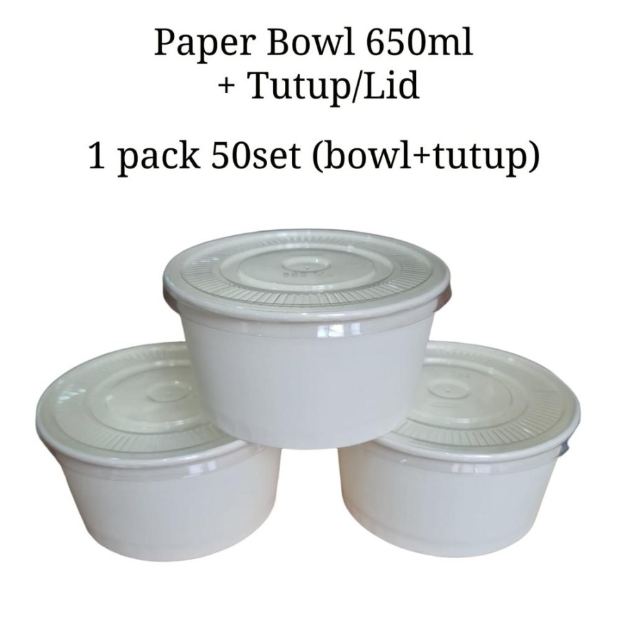 Jual Paper Bowl 650Ml Polos / Mangkok Kertas 650Ml + Tutup @ 50pcs ...