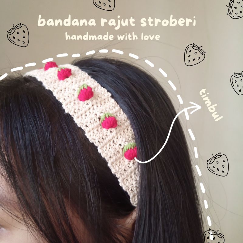 Jual [ready stock] bandana rajut strawberry handmade | Shopee Indonesia