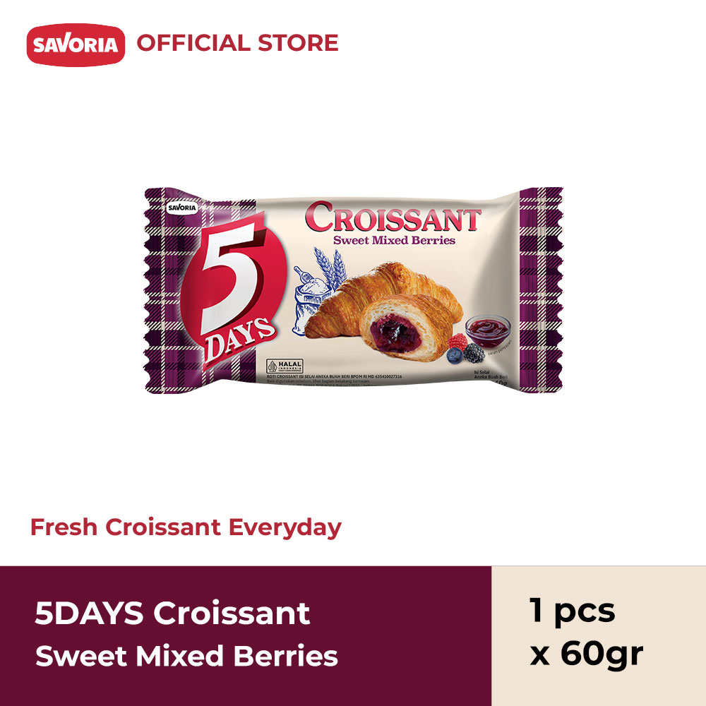Jual 5 Days Croissant Mix Berries - Roti Croisant Isi Selai Beri 60g ...