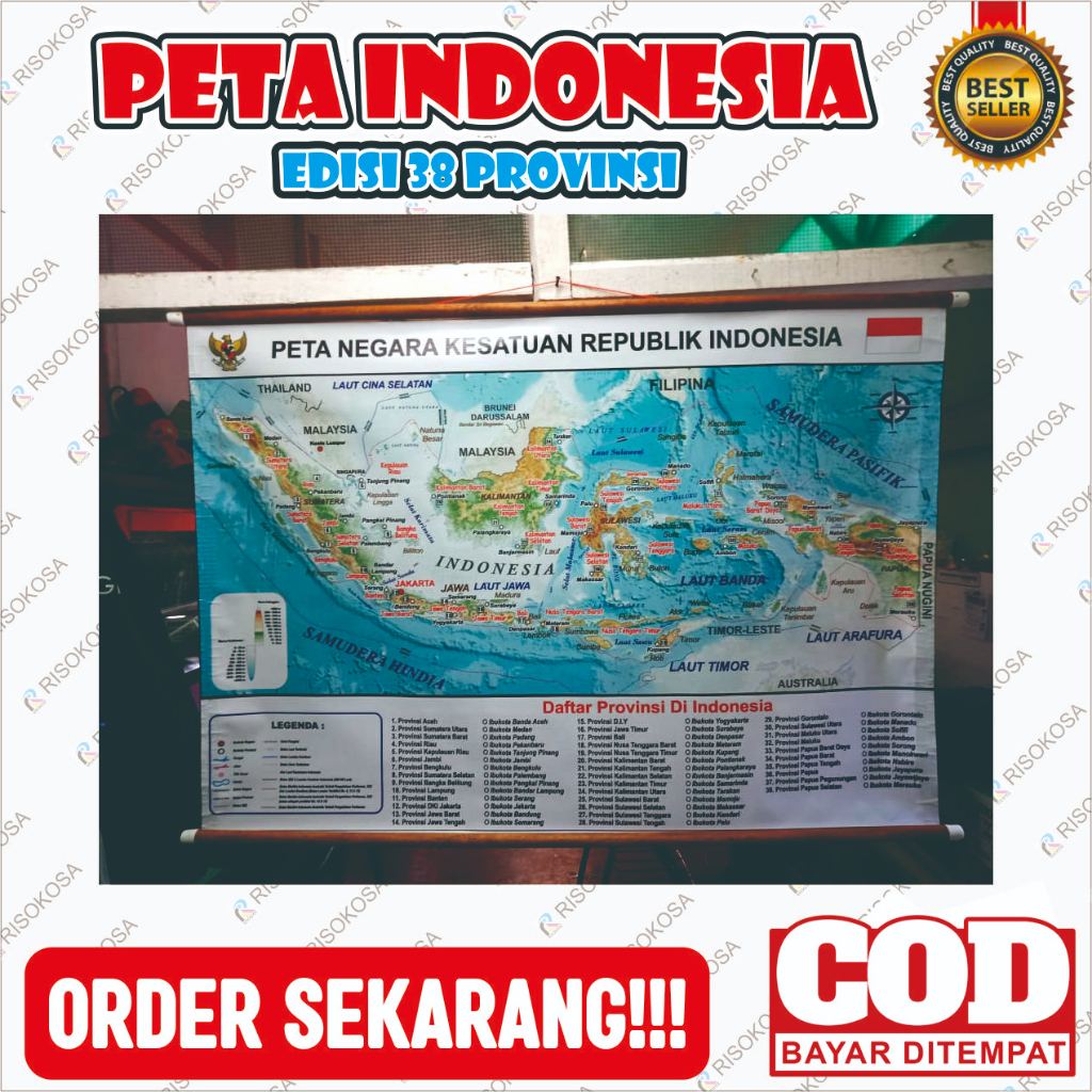 Jual PETA INDONESIA (NKRI) 38 PROVINSI + BINGKAI KAYU | PETA DOWEL KAYU ...