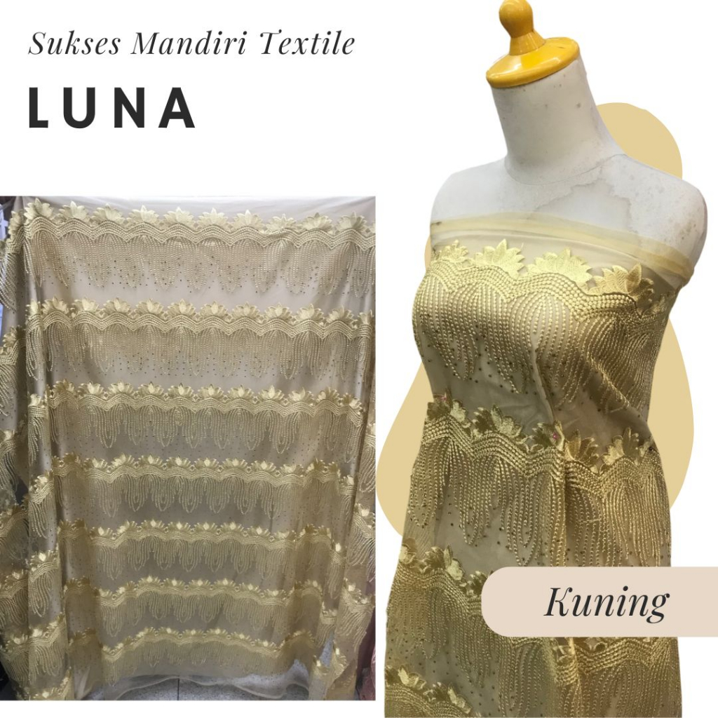 Jual [LUNA] Brokat sulam 3D permata kuning| Harga ½ meter = 50 cm ...