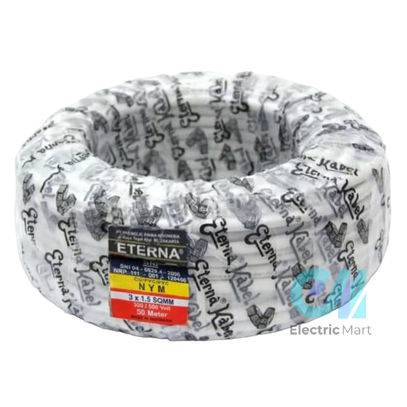 Jual Kabel Eterna NYM 3x1,5 Roll 50 Meter Kabel Listrik Putih 3 Tembaga Kawat Tunggal Engkel 1.5 ...