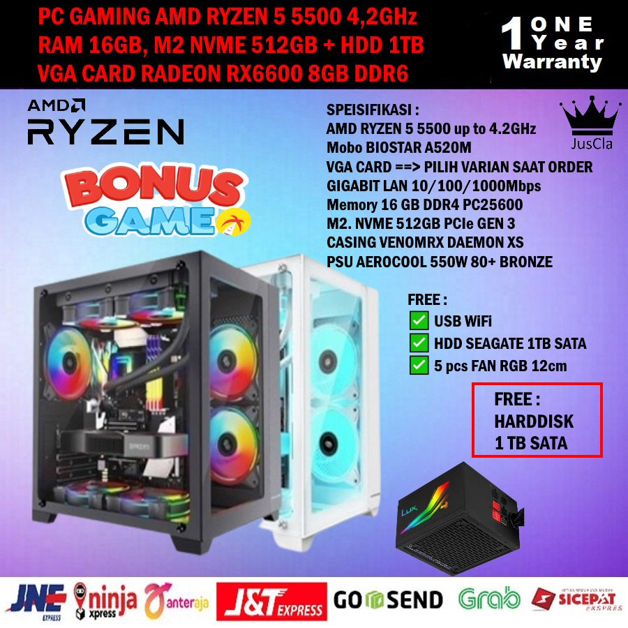 Jual GAMING KOMPUTER AMD RYZEN 5 5500 4,2GHz 6Cores|RAM 16GB|SSD NVME ...