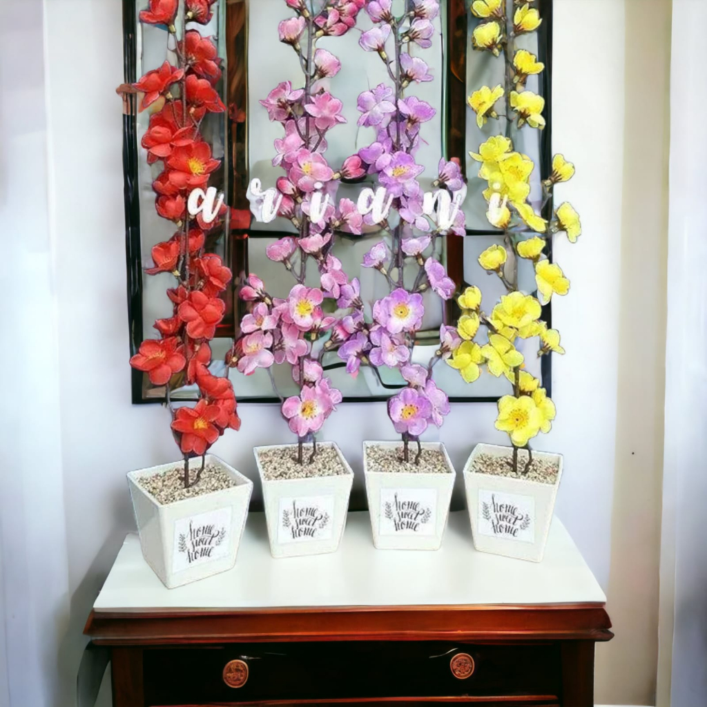 Jual ARIANI1318 SET BUNGA PLASTIK SAKURA TANGKAI DENGAN POT MELAMIN ...