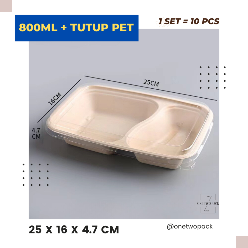 Jual [10 pcs] LB800S2 Kotak Makan Bagasse 25x16cm | Lunch Bento Box 800 mL Sekat 2 Take Away ...