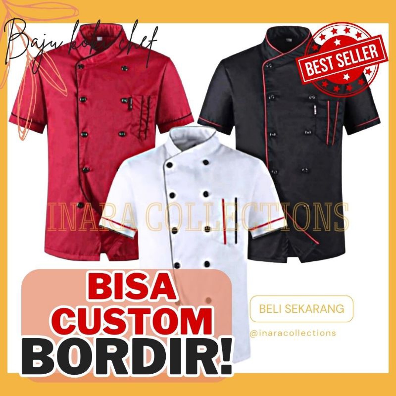 Jual Baju Seragam Koki Jacket Chef Lengan Pendek Mandarin BISA CUSTOM ...
