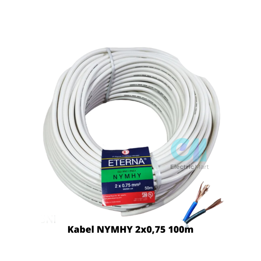 Jual Kabel Eterna NYMHY 2x0,75 Roll 100 Meter Kabel Listrik Putih 2 ...
