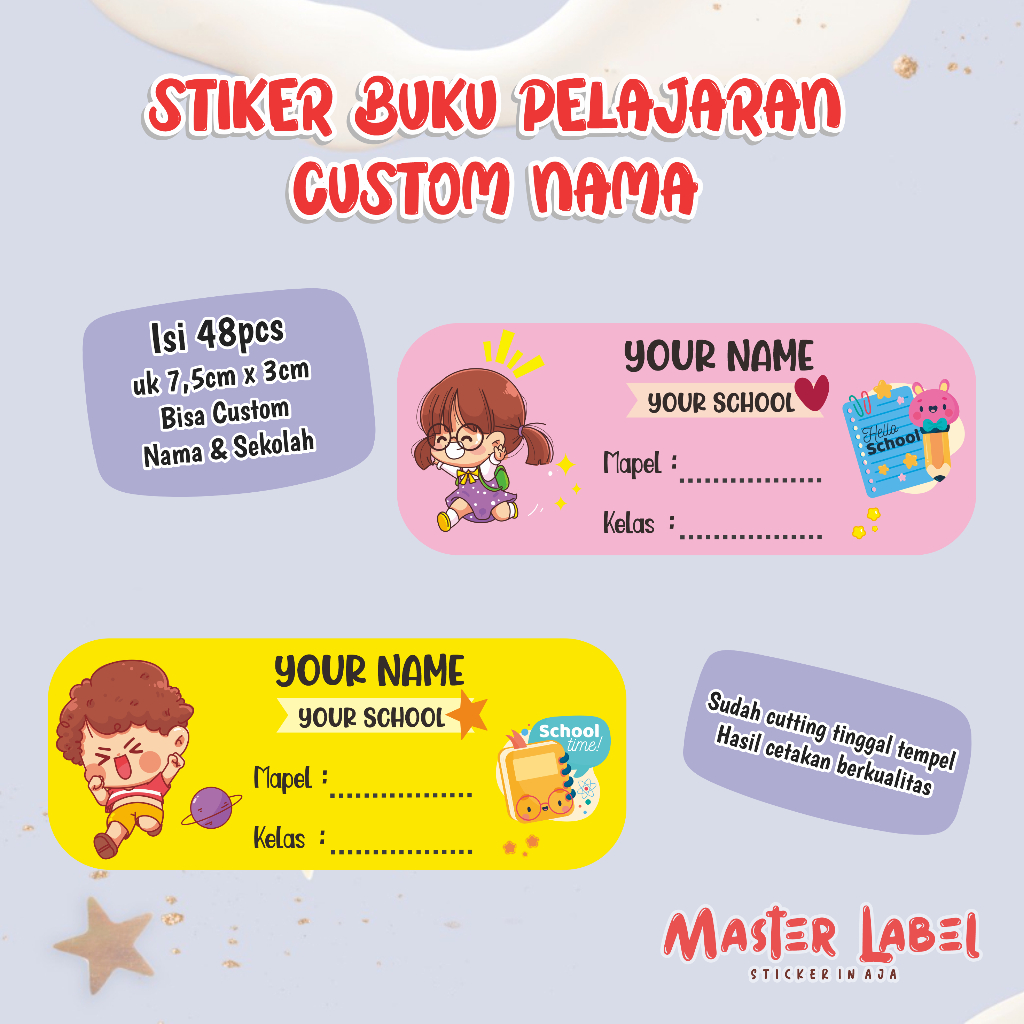 Jual Stiker nama custom PELAJARAN stiker nama buku ISI 48pcs | Shopee ...