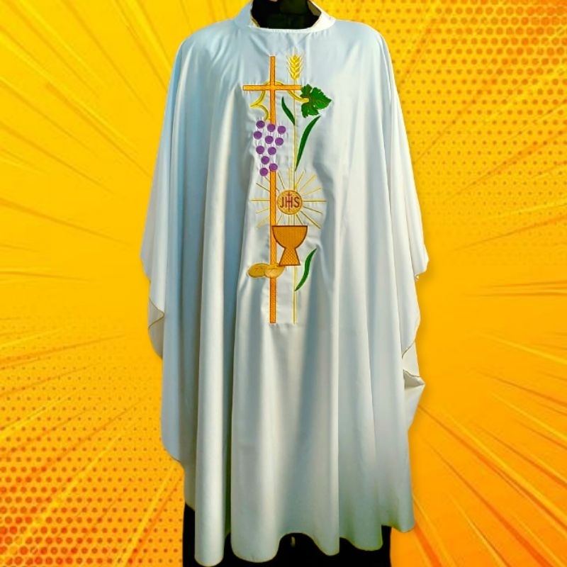 Jual Kasula Pastor/Romo Imam Katolik/Kasula Bordir Warna Putih | Shopee ...