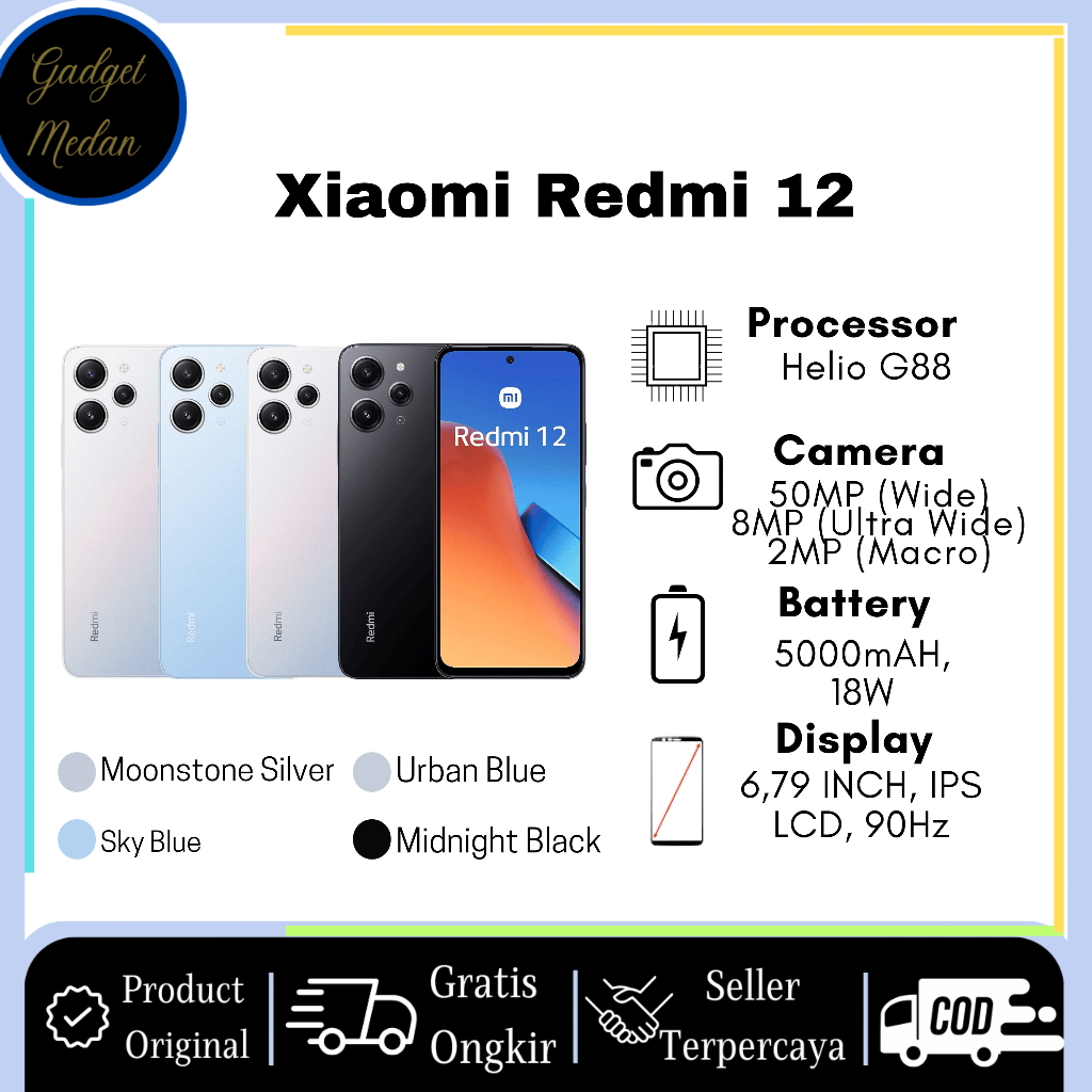 Jual HP XIAOMI REDMI 12 RAM 8GB/128GB 8GB/256GB GARANSI RESMI ...
