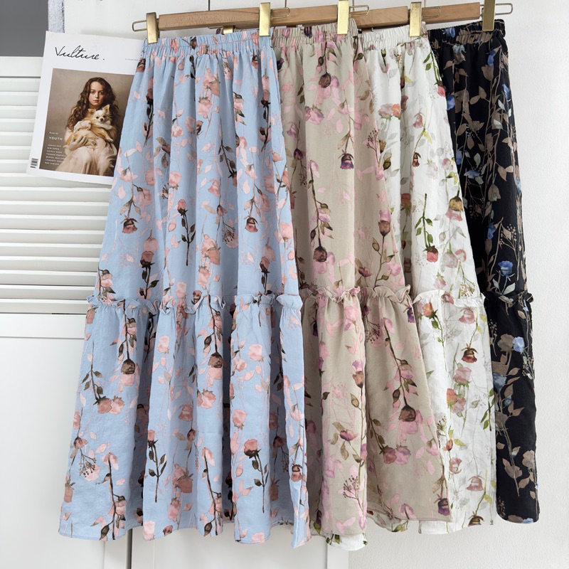Jual ROK SERUT BUNGA KOREAN STYLE BAHAN COTT CRINKLE PREMIUM PANJANG ...
