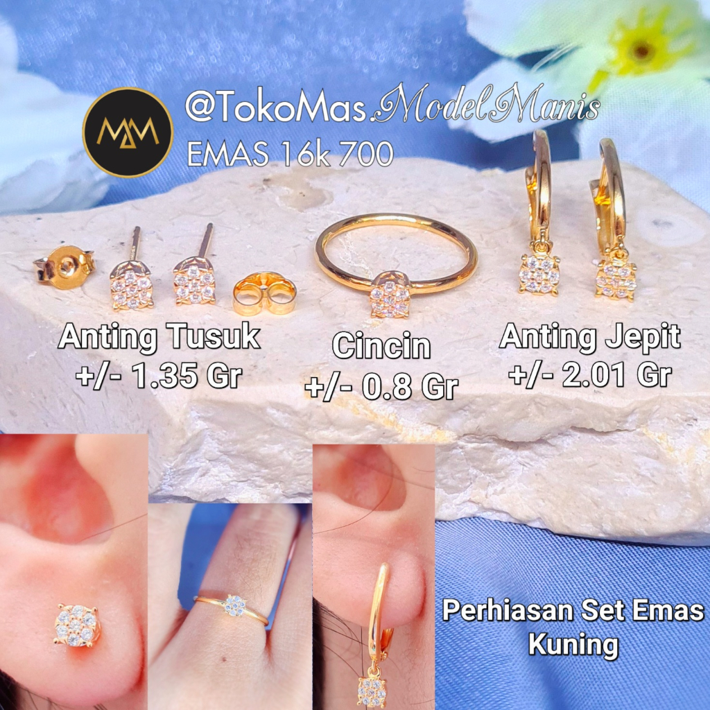Jual Cincin Set Anting Giwang Mata Tabur Diamond Looks Emas Kuning 700 ...