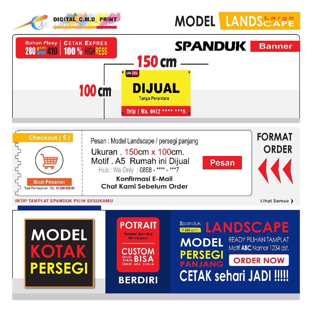 Jual Spanduk murah Pamflet Banner Dijual / Dikontrakkan, Size 150cm x ...