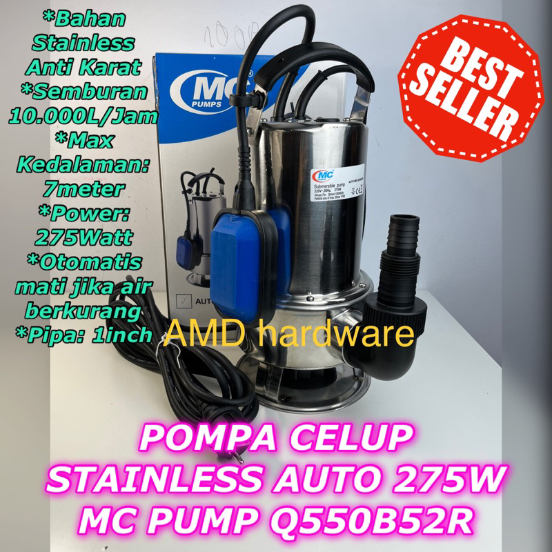 Jual MC PUMP SMC-Q550B52R POMPA CELUP STAINLESS SUBMERSIBLE 275W 200W AUTO / MANUAL BISA AIR ...