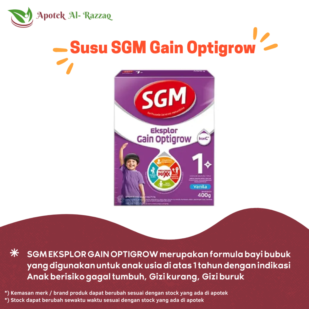 Jual Susu SGM Eksplor Gain Optigrow 1+ Vanila 400 gram | Shopee Indonesia