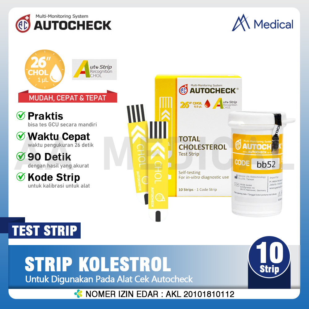 Jual AUTOCHECK Cholesterol Test Alat Tes Strip Kolestrol Refill Isi 10 ...