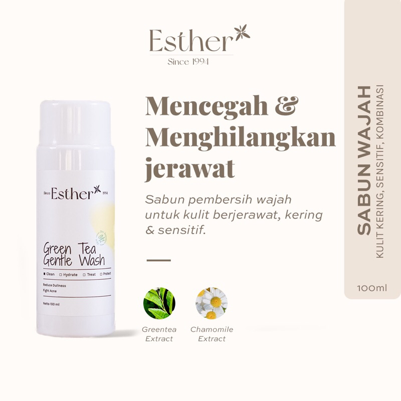 Jual Esther Green Tea Gentle Wash 100ml - Face Wash Acne Prone Sabun ...