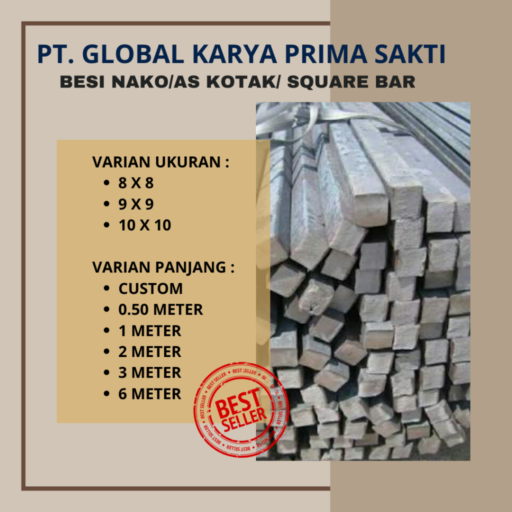 Jual Besi Nako / Square Bar / As Kotak 8 x 8 x 1 Meter | Shopee Indonesia