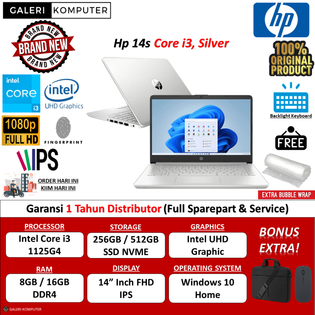 Jual LAPTOP HP 14 INTEL I3 1125G4 8GB 256GB 14.0 FHD IPS BACKLIGHT ...