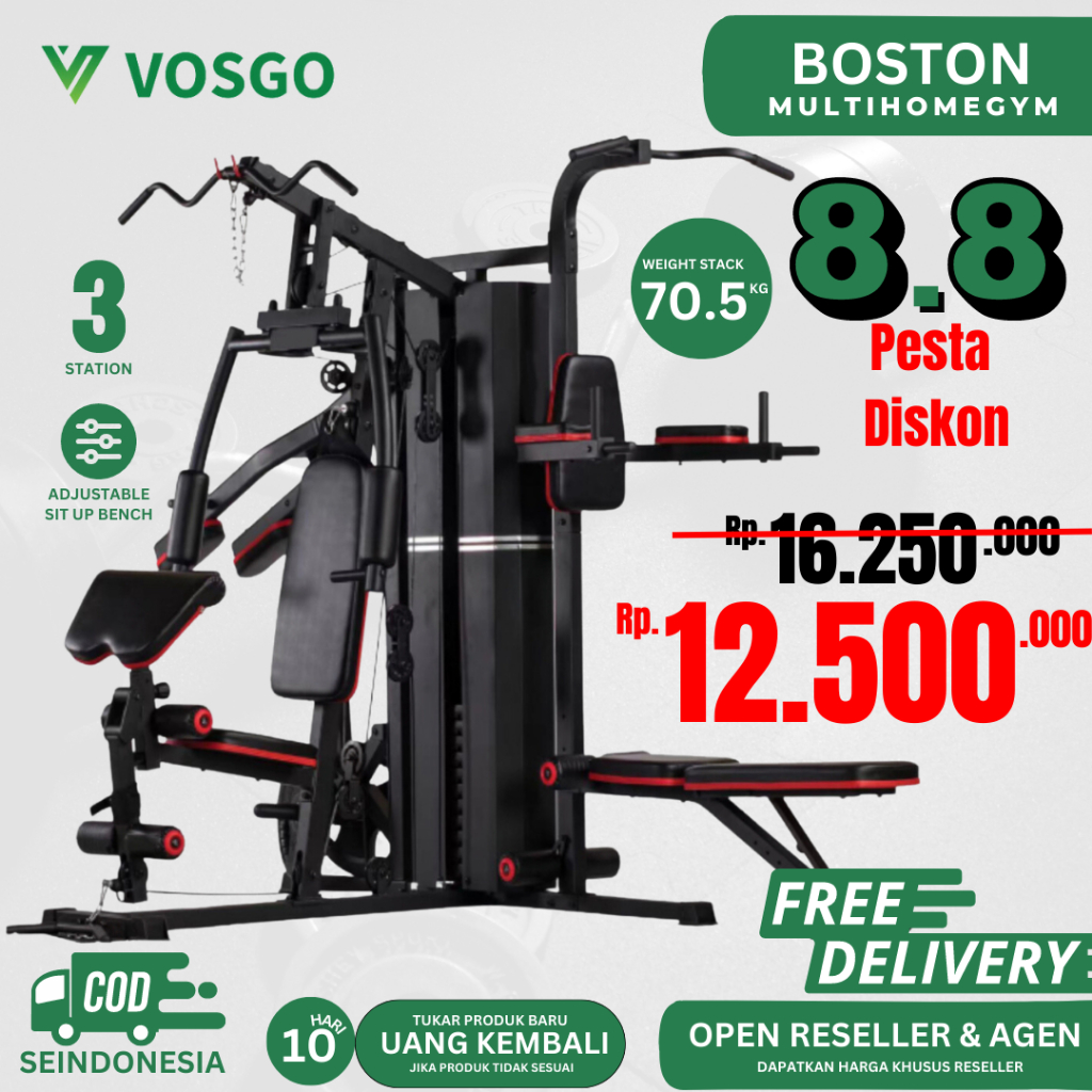 Jual Alat Fitness Home Gym 3 Sisi Multifungsi Boston Vosgo | Shopee ...