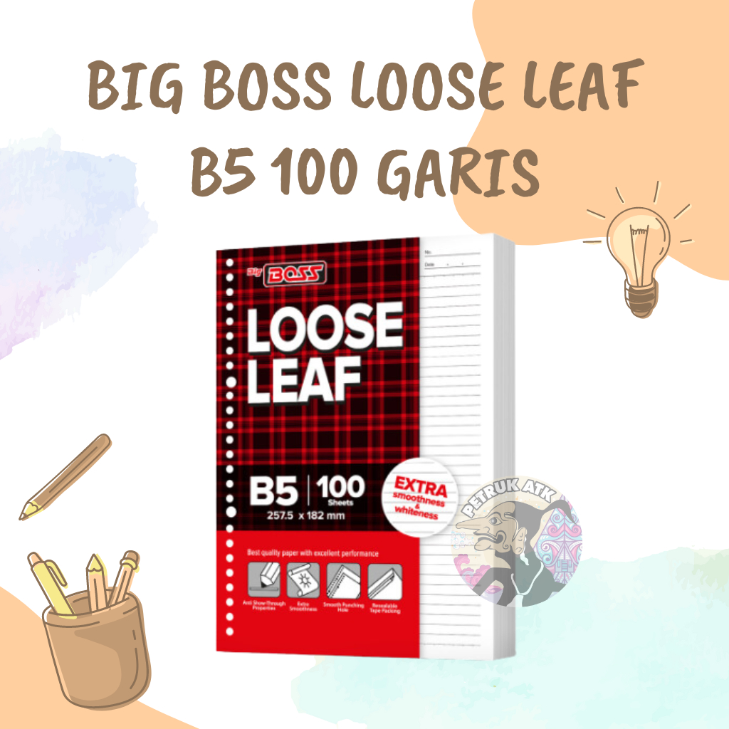 Jual [PAK] LOOSE LEAF BIG BOSS GARIS B5 ISI 100 LEMBAR ISI KERTAS BINDER B5 26 LUBANG | Shopee ...