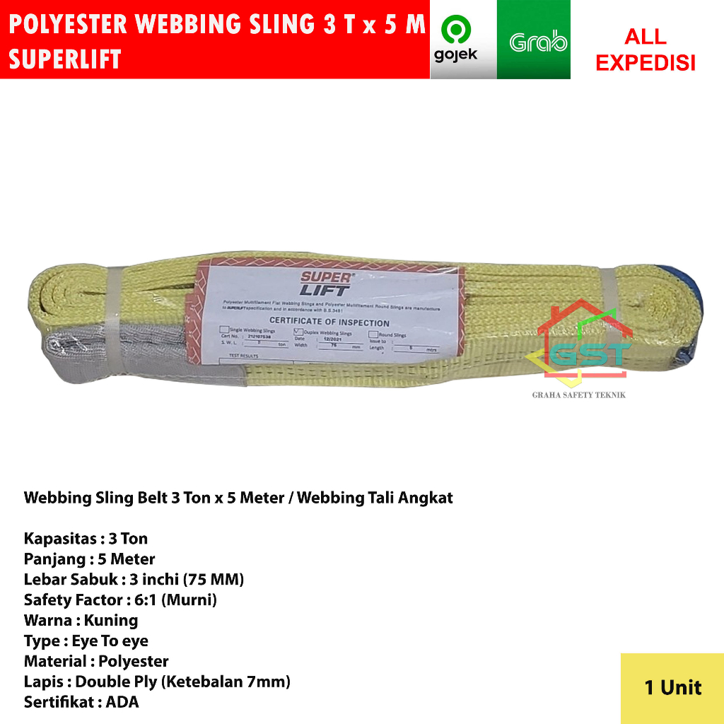 Jual SUPERLIFT webbing sling 3 ton x 5 meter | Shopee Indonesia
