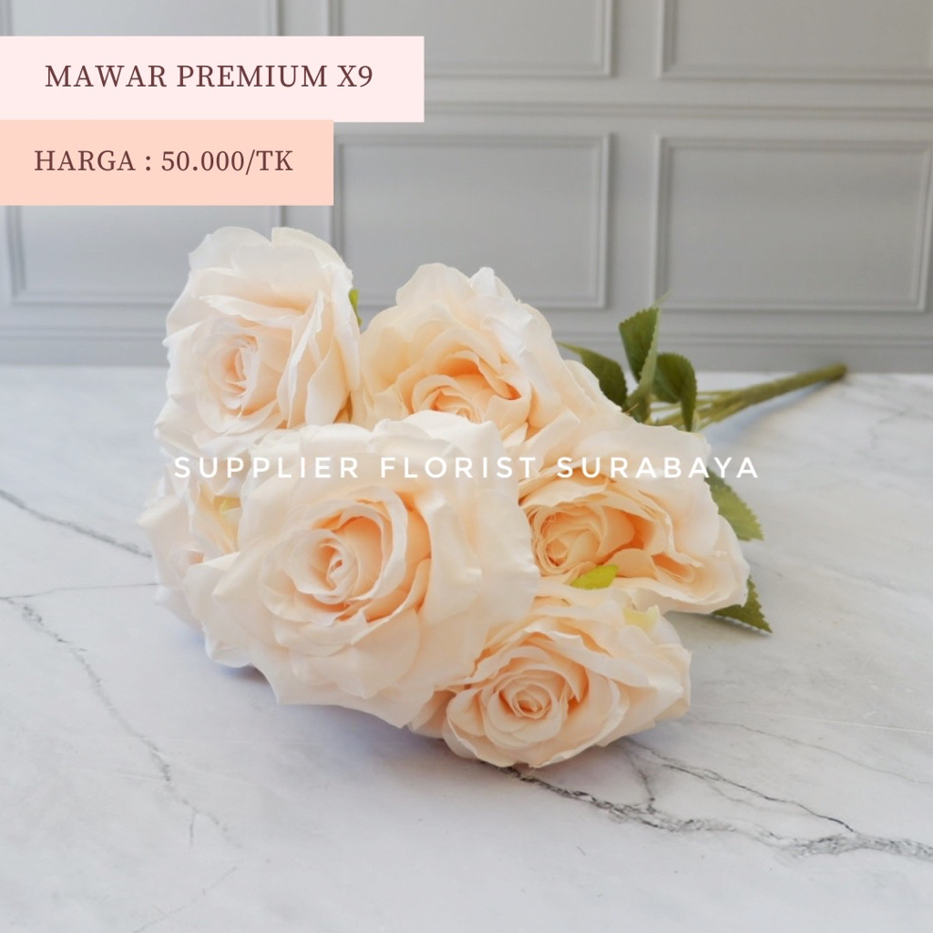 Jual [9 KEPALA] BUNGA PALSU MAWAR PREMIUM CABANG 9 ARTIFICIAL FLOWER ...