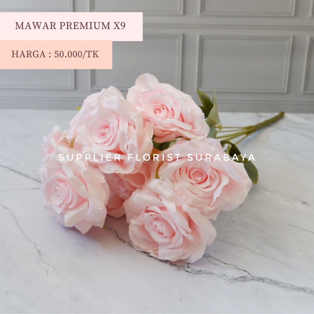 Jual [9 KEPALA] BUNGA PALSU MAWAR PREMIUM CABANG 9 ARTIFICIAL FLOWER ...