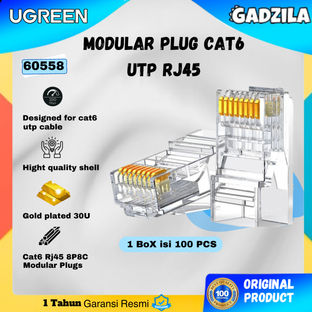 Jual UGREEN Konektor Rj45 Cat.6a Cat6 Ftp Utp Modular Gigabit Jack Plug LAN Connector Isi 100Pcs ...