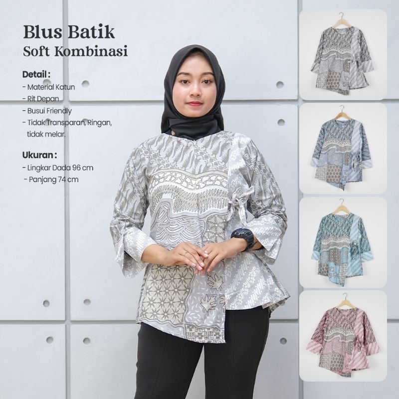 Jual Blus Batik Soft Lengan Panjang - Naira Batik | Shopee Indonesia