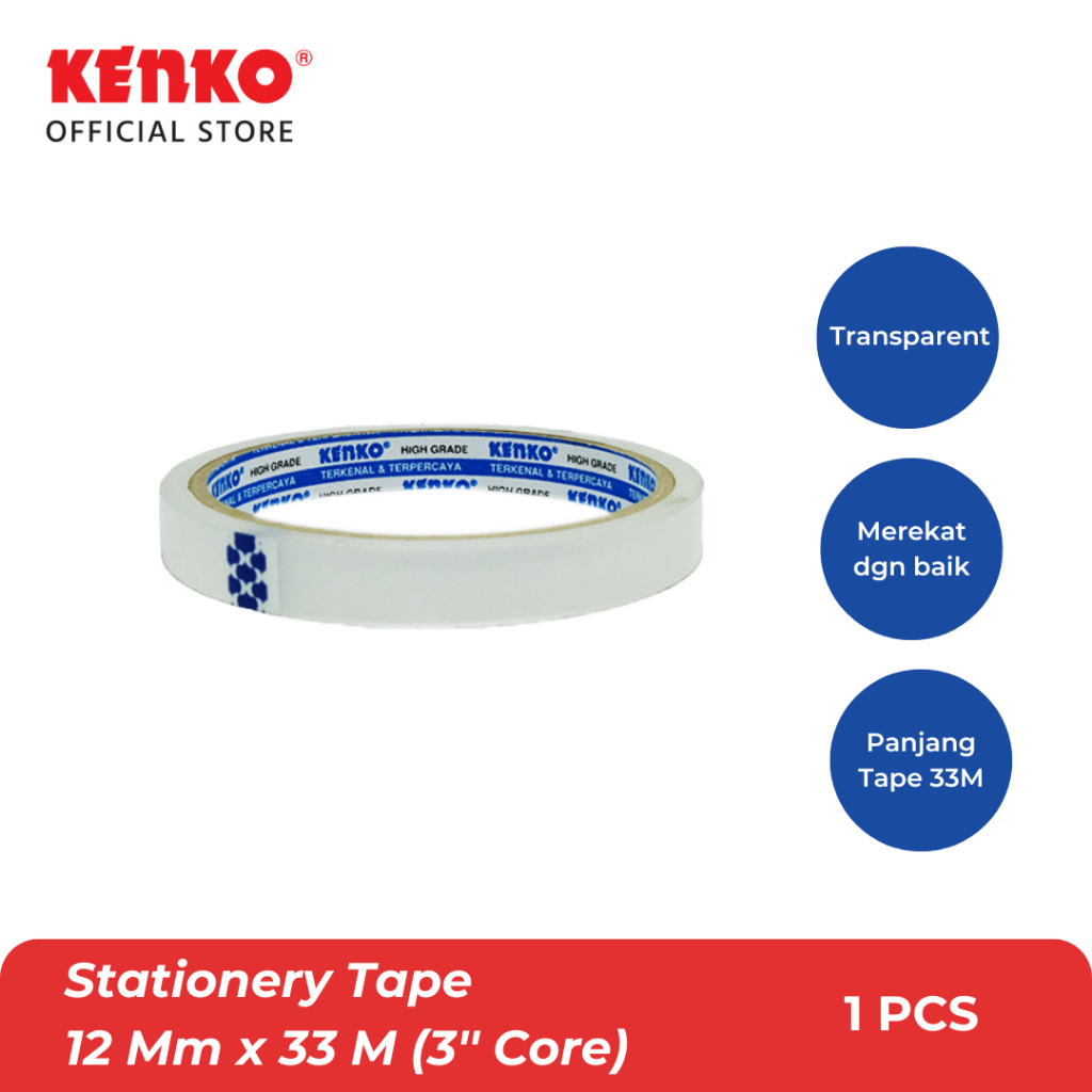 Jual KENKO STATIONERY TAPE 12 Mm x 33M (3" Core) / SELOTIP / LAKBAN / TAPE | Shopee Indonesia