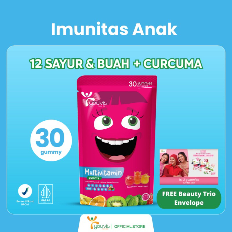 Jual Youvit Multivitamin Anak 30 Hari dengan Vitamin C, D, Zink, Sayur, Buah & Curcuma untuk ...