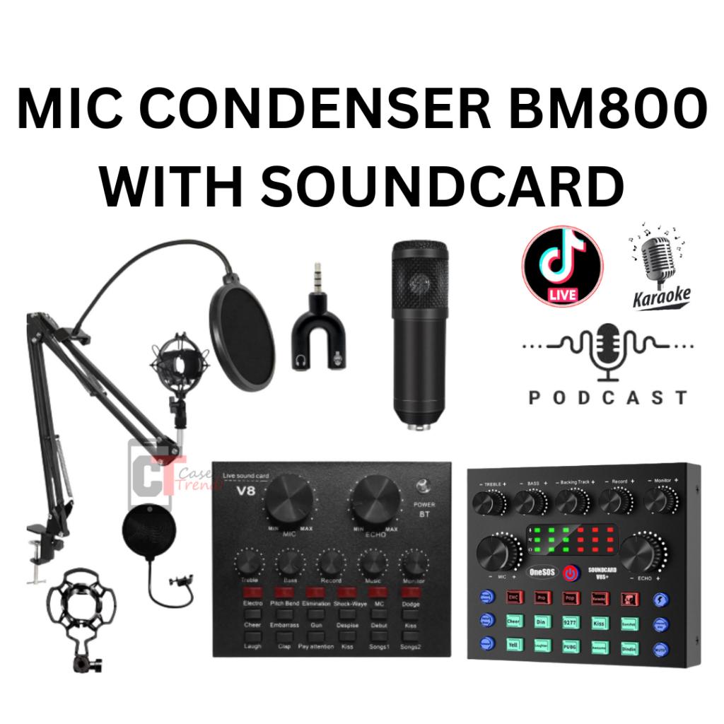 Jual PAKET KUMPLIT MIC CONDENSER BM 800 + STAND + SOUNDCARD V8S V8S ...