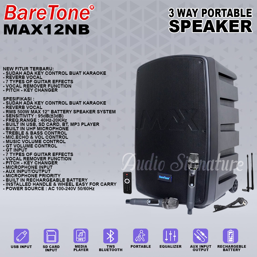Jual Speaker Portable Meeting 12 Inch BARETONE MAX 12NB / MAX12 NB ...