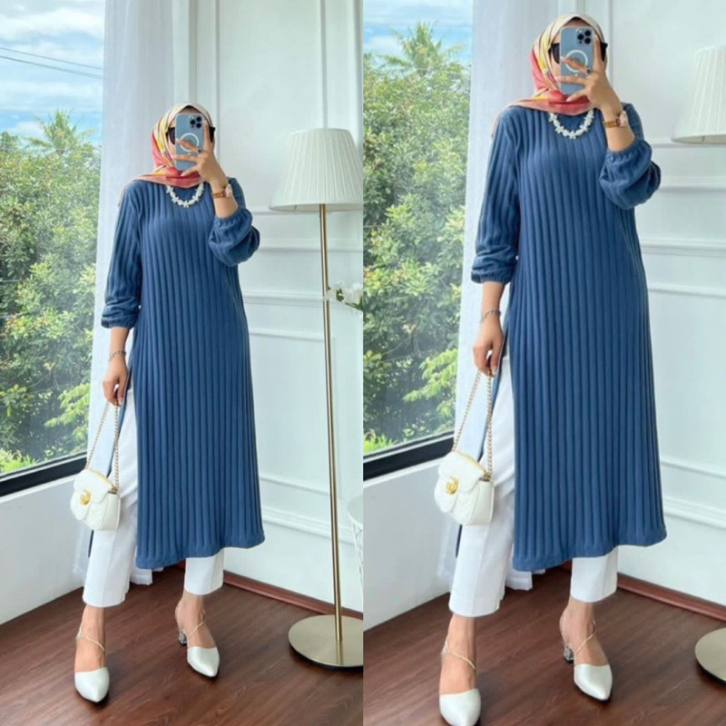 Jual Long Tunik Jumbo Knit Hornet Premium /Tania Long Tunik Muslim ...