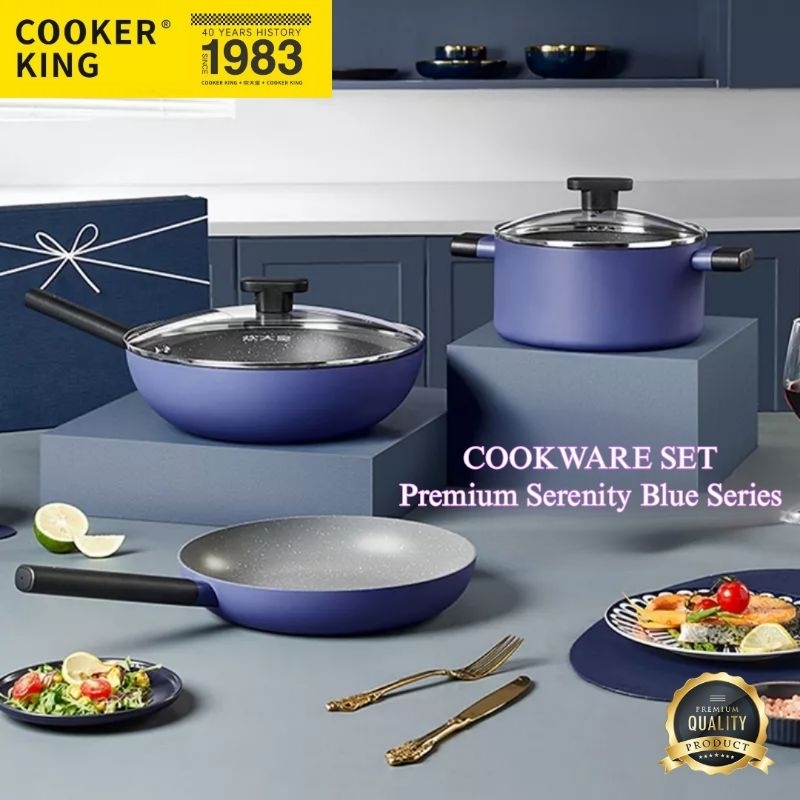 Jual Cooker King Cookware Panci Set Granite Coating Non Stick Premium Serenity Blue Series ...