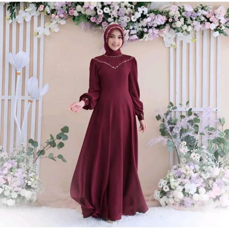 Jual Claudya dress baju kondangan murah lengan balon elok dress lengan ...